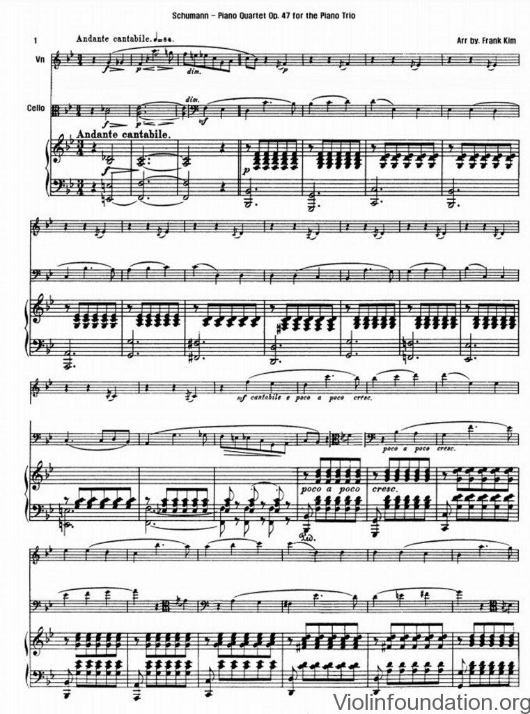 Score Schumann – Piano Quartet in Eb Major Op. 47 III. Andante ...