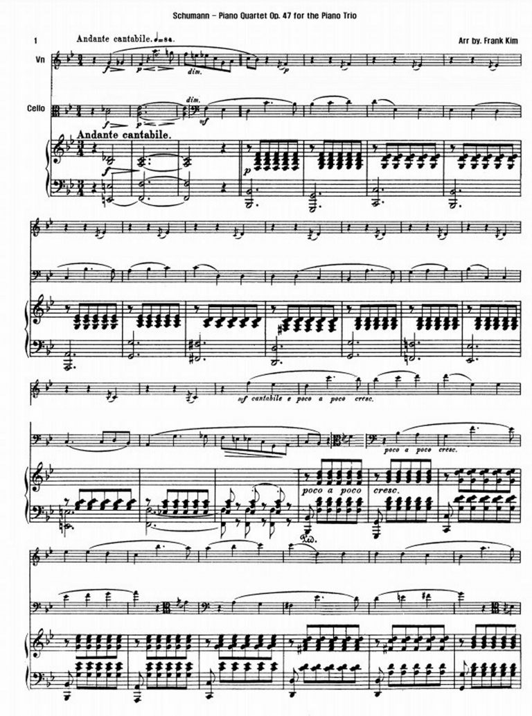 Score Schumann – Piano Quartet in Eb Major Op. 47 III. Andante ...